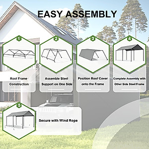 Carport 10x20ft Heavy Duty Canopy Storage Shed, Portable Garage Party Tent,Portable Garage, All-Season Tarp for Car,Truck,Party SNC24# (N/GY)