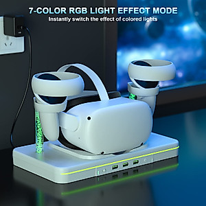 VR Charging Dock for Oculus Quest 2/Meta Quest 2, VR Accessories Charging Station with 2 Rechargeable Batteries Support Colorful Lights