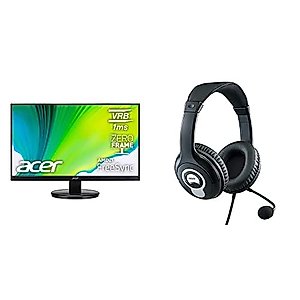 Acer KB272HL Hbi 27” Full HD (1920 x 1080) Monitor, AMD Radeon FREESYNC Technology, 75Hz, HDMI Port 1.4 & VGA Port Wired Headset with Flexible Omnidirectional Mic, Adjustable Headband