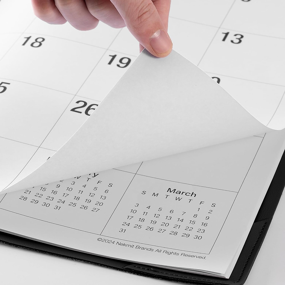 Nekmit Yearly Monthly Desk Pad Calendar, Wall Calendar for Planning, Ruled Blocks, Black