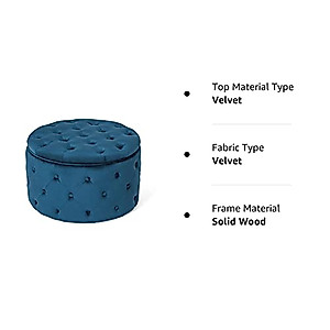 Homebeez Round Velvet Storage Ottoman, Button Tufted Footrest Stool Coffee Table for Living Room,24.8" L x 24.8" W x 15.4" H,Navy Blue