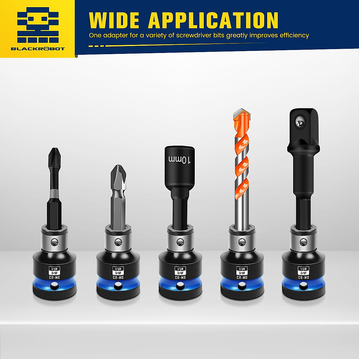 BLACKROBOT 2PCS Impact Bit Holders 3/8 Inch Square Drive to 1/4 Inch Hex Socket Adapter for Impact Wrench