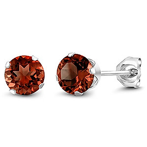 Gem Stone King 925 Sterling Silver Red Garnet Stud Earrings for Women | 2.00 Cttw | Gemstone Birthstone Jewelry Gift | Round 6MM