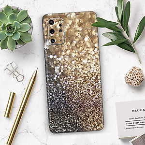 DesignSkinz Gold and Black Unfocused Glimmering Rainfall Protective Vinyl Decal Wrap Skin Cover Compatible with The Samsung Galaxy S20 (Screen Trim & Back Glass Skin)