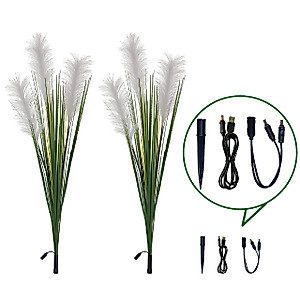 Fake Plants Artificial Plants Reed Greenery Flowers，Pampas Grass Suitable for Office, Home Floor Indoor and Outdoor Decoration LED Lighting (2 Packs)