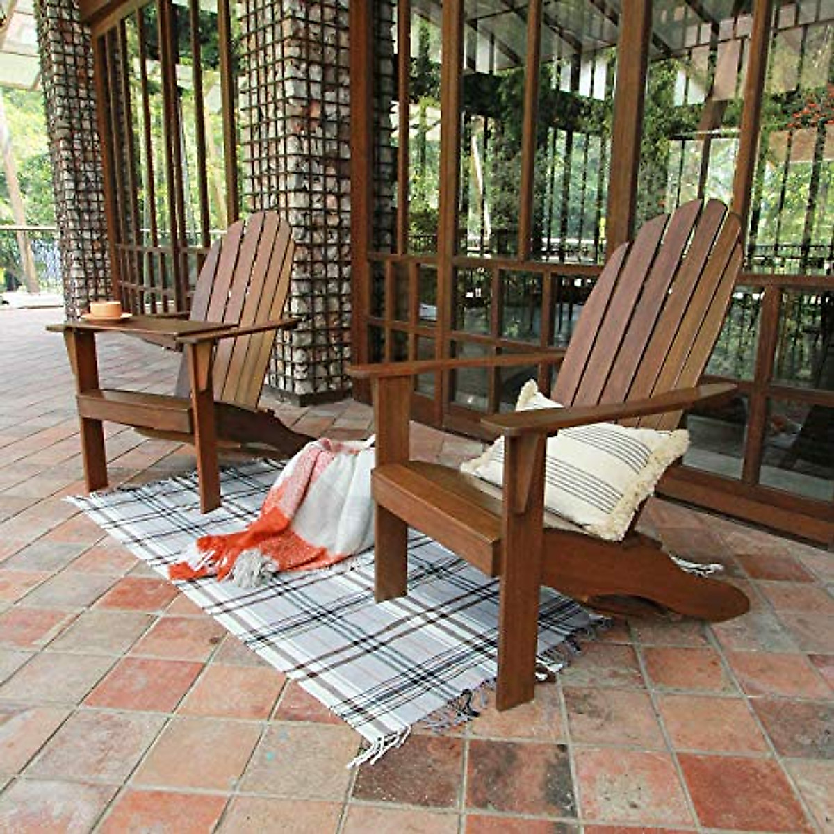 Cambridge Casual Solid Wood 2 Pieces Magnolia Adirondack Chair with Tray Table, Natural Brown