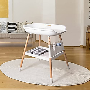 Baby Changing Table Diaper Changing Tables, Height Ajustable Nursery Changing and Dressing Table Station with Changing Pad Storage Rack Pockets for Newborns Babies and Infants, White