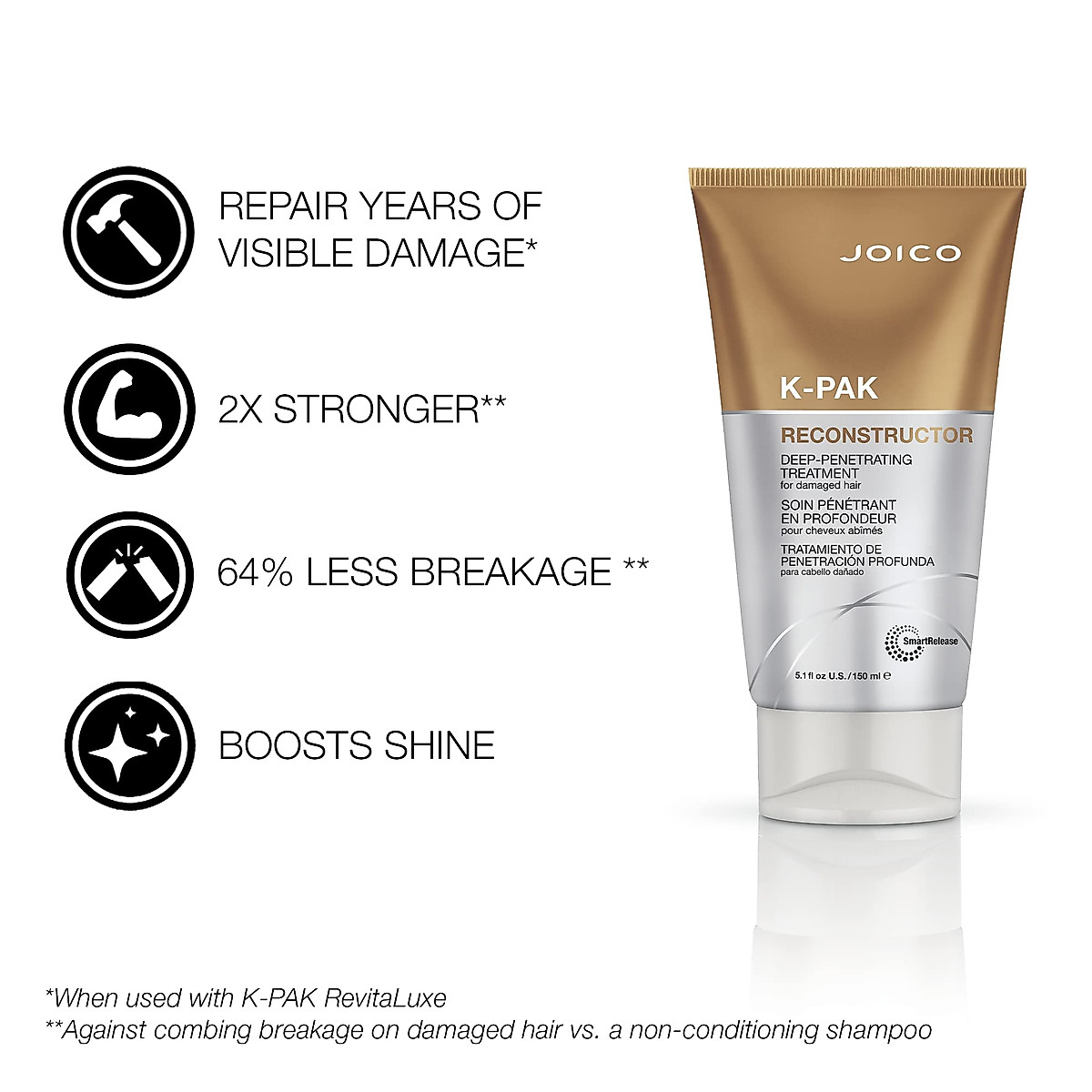 Joico K-PAK Reconstructor Deep-Penetrating Treatment | For Damaged Hair | Repair & Strengthen Strands | Rebuild & Fortify Damaged Hair | Improve Elasticity | With Keratin & Arginine | 5.1 Fl Oz
