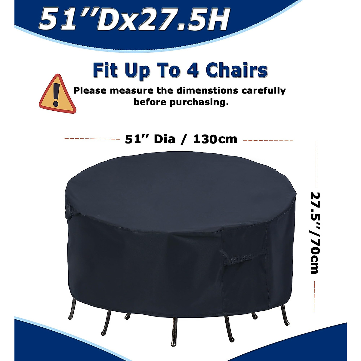 Round Patio Furniture Covers, 51" Dia Outdoor Furniture Covers, Waterproof Outdoor Table Cover, Fire Pit Cover Outdoor Round Table Dining Set Cover Anti-Fading Cover for Outdoor Furniture Set