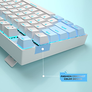 MageGee 75% Mechanical Gaming Keyboard with Red Switch, LED Blue Backlit Keyboard, 87 Keys Compact TKL Wired Computer Keyboard for Windows Laptop PC Gamer - White/Blue