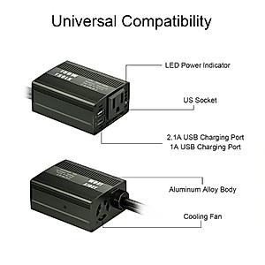 YSOLX 150W Power Inverter DC 12V to 110V AC Converter Car Plug Adapter Outlet Charger for Laptop Computer