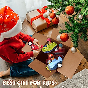 LiKee Toy Cars for Toddlers 1 2 3 4 Years Old Boy Girl, 4 Pcs Pull Back Cars for 18+ Months Baby Infant Gift, Kids Trucks Push and Go Back Friction Powered Vehicles (Transport)