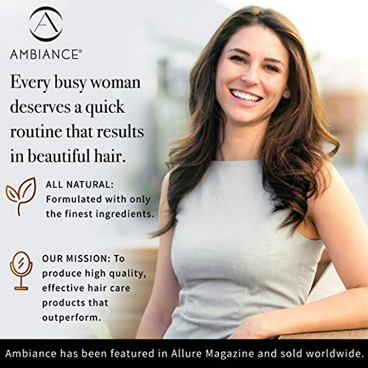 Natural Dry Shampoo for Women & Men by Ambiance | Brunette Tinted Powder | Travel Size Applicator Brush for Dark Brown Hair | Cleansing, Refreshing, & Volumizing