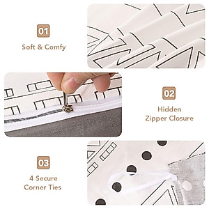 Lekesky Cotton Duvet Cover Queen Size, Boho Aztec Beige Comforter Cover Bedding Set for All Season, 3pcs Soft Comfortable Lightweight Duvet Cover and 2 Pillowcases