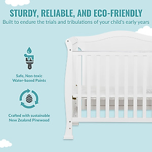 Dream On Me Addison Full Panel 4-in-1 Convertible Mini Crib in White, JPMA Certified Baby Crib, Non-Toxic Finish, New Zealand Pinewood, Low to Floor Design