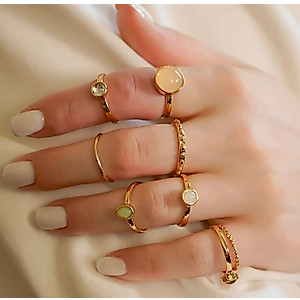 ItsStarred 8pcs Gold Stone Knuckle Ring Set for Women Vintage Stackable Midi Finger Rings Set