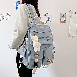 Kawaii Kids Backpacks for Girls with Cute Bear Accessories, Teen Laptop Backpack for Back to School Supplies Student Bookbag(Blue)