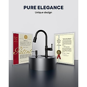 Antique Oil Rubbed Bronze Kitchen Sink Faucet with Soap Dispenser, DAYONE Pull Down Farmhouse Faucet for Sink with 3 Mode Sprayer, Single Handle High Arc, DAY-APS136-ORB