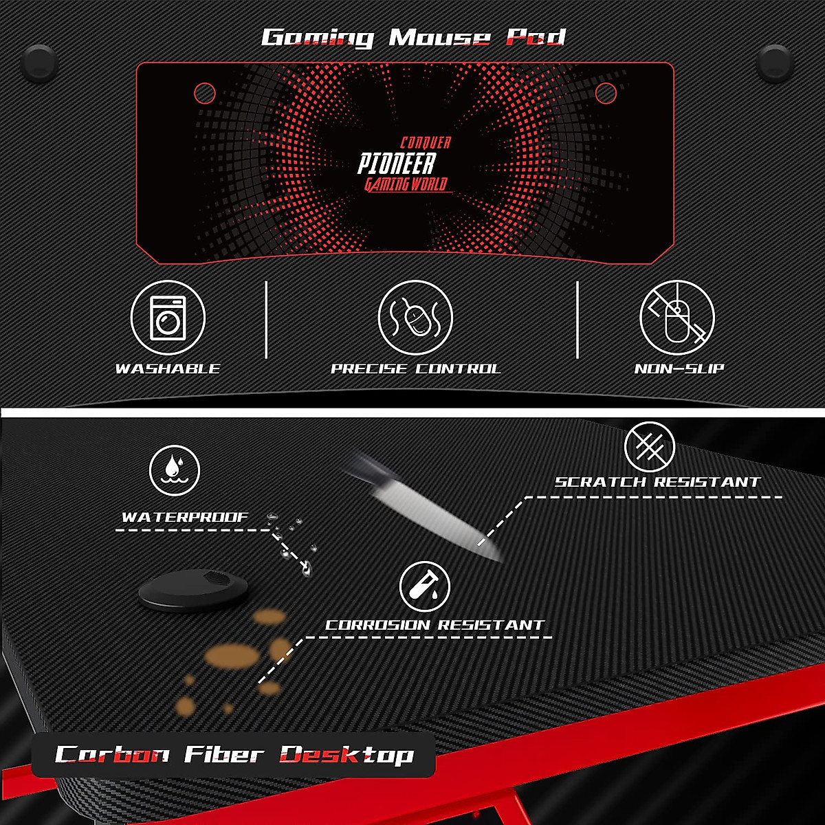 Devoko Gaming Desk Computer Gaming Desk Z-Shaped Pc Gaming Desk with Carben Fiber Surface Gamer Desk with Free Mouse Pad Home Office Desk with Cup Holder and Headphone Hook (55 inch, Red)