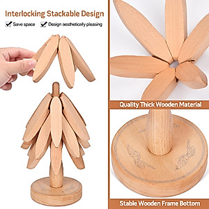 Wooden Trivets for Hot Dishes，Christmas Tree Trivet,Wooden Tree Coasters Store Like a Christmas Tree - 4 Wooden Trivet + 1 Stand