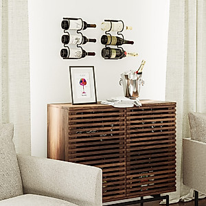 Wallniture Dijon Wine Rack Wall Mounted or Under Cabinet Organizer for 3 Liquor or Wine Bottles, Black Metal Wall Decor Set of 2