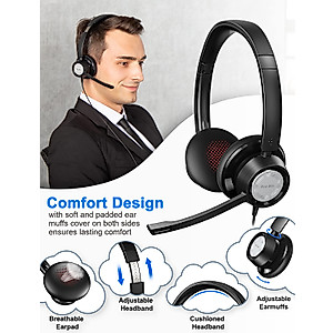 New bee USB Headset 270° Rotatable Microphone Computer Headset in-line Controls Call Center Stereo Wired PC Headset Ultra Comfort for Skype, Zoom, Laptop, Phone, PC, Tablet