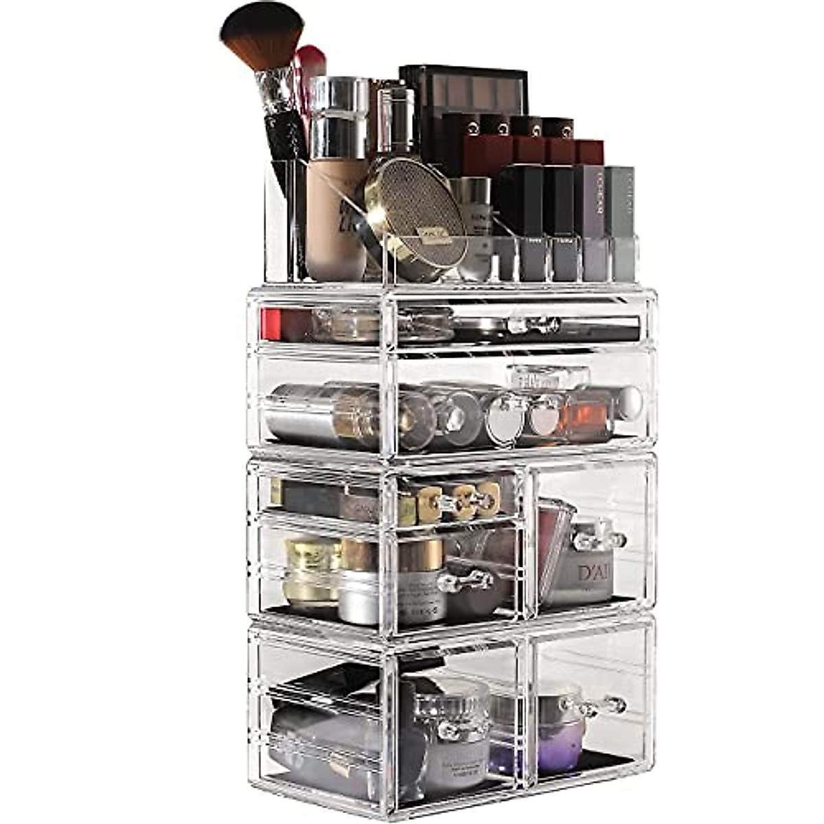Cq acrylic Makeup Organizer Skin Care Large Clear Cosmetic Display Cases Stackable Storage Box With 7 Drawers For Vanity,Set of 4