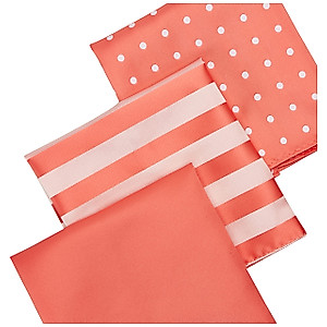 Stacy Adams Men's 3 Pack Satin Neckties Solid Striped Dots with Pocket Squares, Coral, One Size