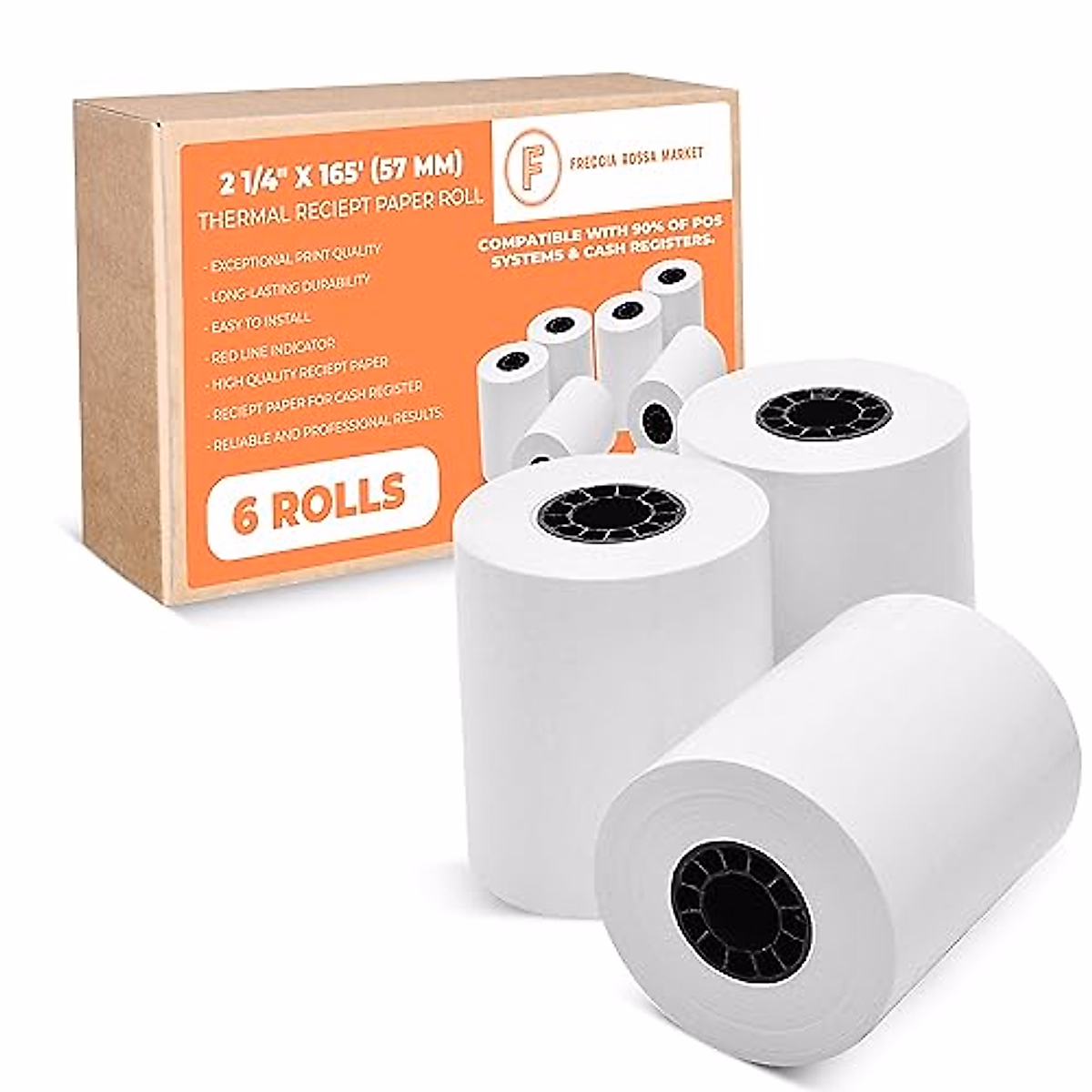 Freccia Rossa Market, 2 1/4" X 165' Thermal Cash Register POS Receipt Paper (6 Rolls)