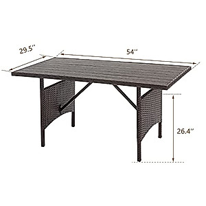 U-MAX Wicker Outdoor Dining Table, 54” Metal Frame Table for Patio Furniture or Indoor (Brown)