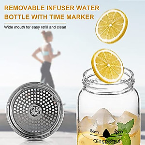 ZDZDZ Large Glass Water Bottle with Bamboo Lid, 33oz Travel Water Bottle with Time Marker and Rmovable Infuser, Glass Tea Infuser Bottle for Tea Milk Coffee Lemonade