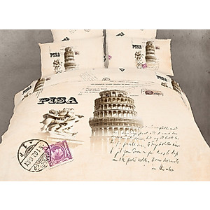 Dolce Mela DM494Q 6-Piece Novelty Bedding Duvet Cover Set, Queen, Pisa, Off-White