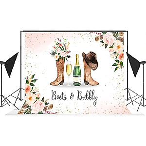 Lofaris Boots and Bubbly Bridal Shower Backdrop Western Country Wedding Background Champagne Bride to Be Engagement Party Decor Cake Table Banner 7x5ft