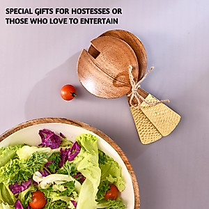 Folkulture Salad Hands or Salad Servers, Set of 2 Salad Claws for cooking, Kitchen Utensils or Serving Spoons, Wooden Salad Tongs 8 X 4 Inch Spoon and Fork Set (Acacia Wood with Hammered Brass)