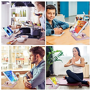 ALZHIJ Portable Tablet Holder Stand - Aluminum Alloy Desktop Stand Adjustable Angle&Height, Compatible with Tablets up to 12IN Wide, Pink