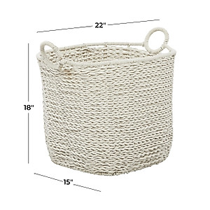 CosmoLiving by Cosmopolitan Cotton Fabric Handmade Decorative and Functional Storage Basket Basket Organizer with Handles, Basket for Storage 22" x 15" x 18", White