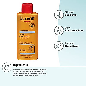Eucerin Skin Calming Body Wash - Cleanses and Calms to Help Prevent Dry, Itchy Skin - 16.9 fl. oz. Bottle