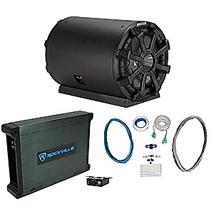 Kicker 46CWTB102 TB 10" 800w Marine Loaded Subwoofer Enclosure Bundle with Rockville DBM12 2000w Mono Amplifier w/Covers+Bass Remote & Rockville RMWK4 Amplifier Install Wire Kit (3 Items)
