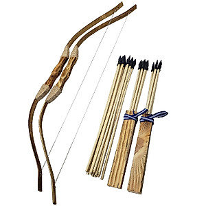 Adventure Awaits - 2-Pack Handmade Wooden Bow and Arrow Set - 20 Wood Arrows and 2 Quivers - for Outdoor Play