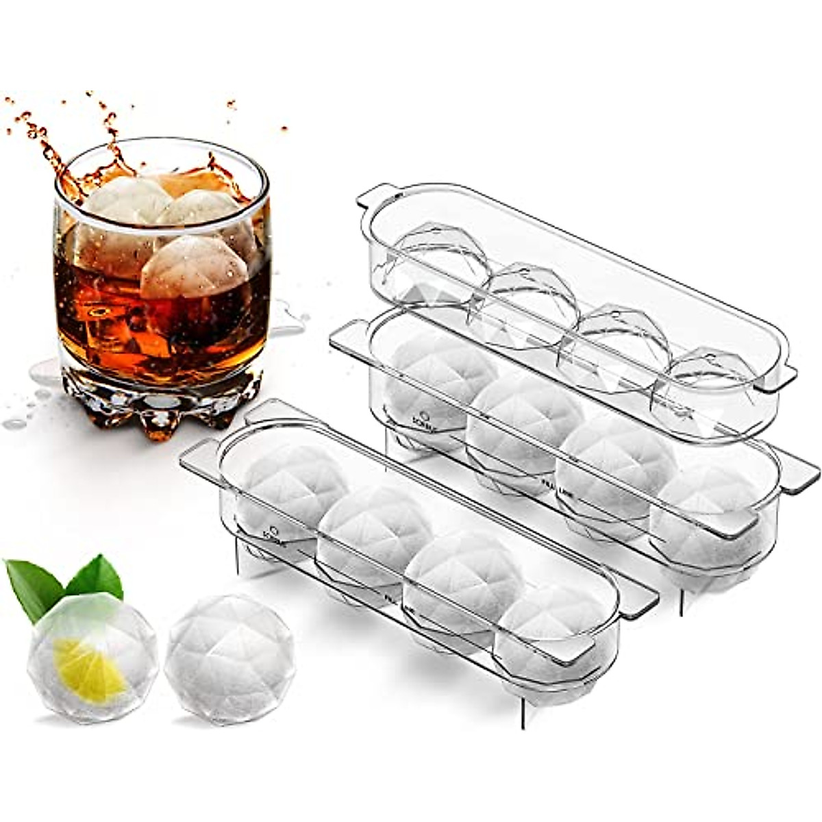 Sorbus Ice Ball Mold Maker - Round Ice Cube Tray with 3D Geometric Design - Sphere Shape Iceball Shaper for Freezer - Great for Whiskey, Bourbon, Cocktails, & Drinks (2 Pack)