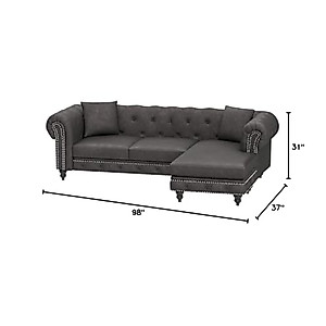 Glory Furniture Nola Velvet Sofa Chaise in Dark Gray