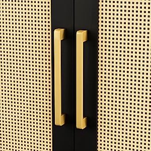 JOZZBY Set of 2 Rattan Cabinet, Sideboard Storage Cabinet 2 Door Accent Cabinet with Adjustable Shelves Buffet Cabinet for Kitchen Living Room Dining Room Entryway