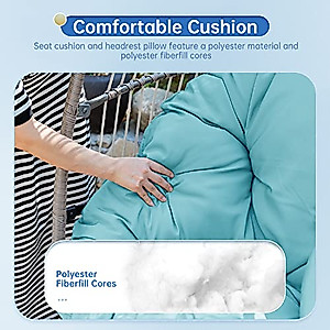 Hanging Swing Chair Egg Chair Hammock Chair Basket Chair UV Resistant Cushion with Stand for Indoor Bedroom Outdoor Garden Backyard,Blue