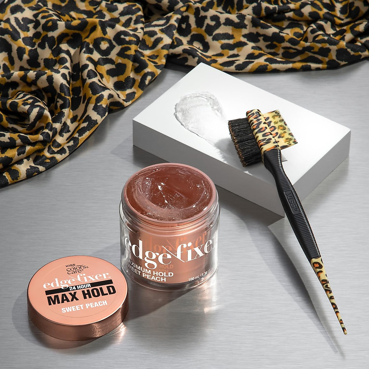 KISS Colors & Care 3-in-1 Professional Edge Styler Plus with Case - Slip-Free Rubber Grip, 100% Boar Bristles, Fine Tooth Comb, Pin Tail Tool, & Protective Case, Versatile & Ultra-Functional, Smooth & Sleek Styling