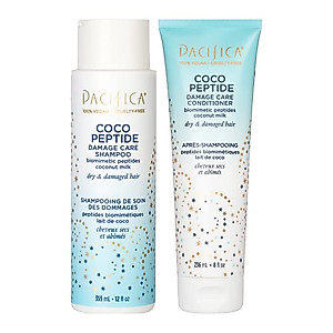 Pacifica Coco Peptide Damage Care Shampoo & Conditioner Set – Repairing Hair Care for Dry Damaged Hair Vegan Collagen & Peptides for Split Ends & Breakage Sulfate Free Clean Vegan Dermatologist Tested