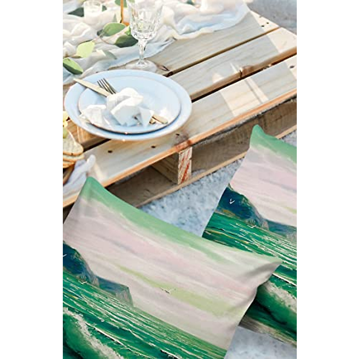 Outdoor Waterproof Pillow Covers for Patio Furniture Watercolor Ocean Wave Green Decorative Throw Pillow Cover Abstract Beach Scene Pillowcases Set of 2 Cushion Case for Sofa Couch Chair 18 x 18 in
