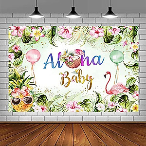 AIBIIN 7x5ft Aloha Baby Shower Backdrop Summer Hawaiian Oh Baby Party Decorations Tropical Floral Flamingo Pineapple Tiki Themed Photography Background Banner Photoshoot Props