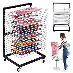 ODOXIA Art Drying Rack for Classroom | Functional & Mobile Paint Drying Rack | 19 Removable Shelves | Canvas Rack Art Storage | Painting Drying Rack with Wheels | Stack Rack for Painting, and More