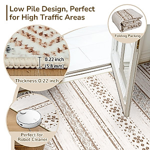 BESTSWEETIE 9x12 Area Rugs for Living Room Washable Moroccan Farmhouse Neutral Geometric Low Pile Non-Slip Soft Print Pattern Rug for Bedroom Kitchen Dining Room Entryway Cream/Brown/Pink