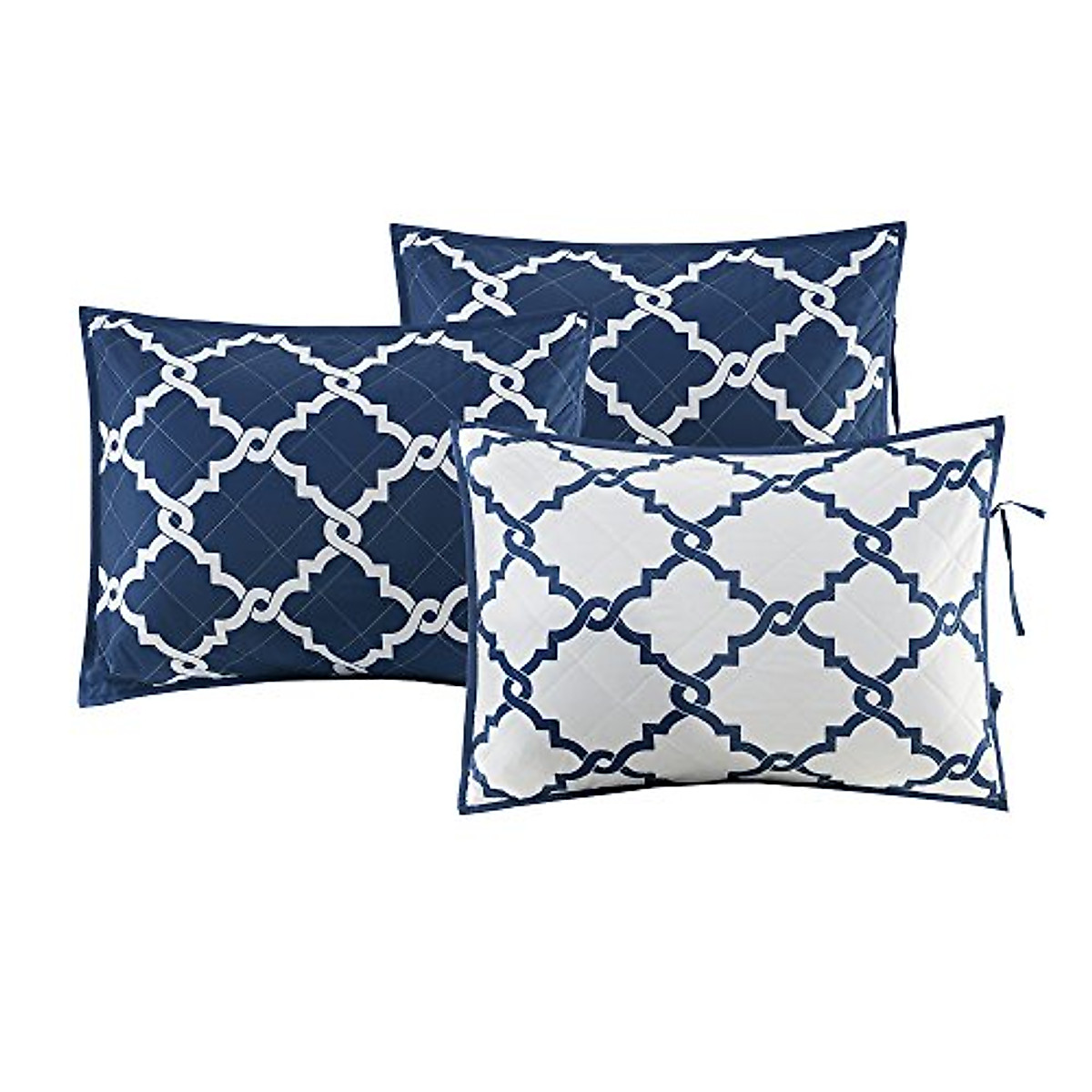 Madison Park Essentials Merritt Reversible Daybed Cover-Fretwork Print, Diamond Quilting All Season Cozy Bedding with Bedskirt, Matching Shams, Decorative Pillow, 75"x39", Navy 6 Piece